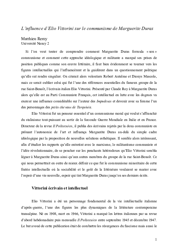 (PDF) Marguerite Duras et de son oeuvre autobiographique nommée L'Amant ...