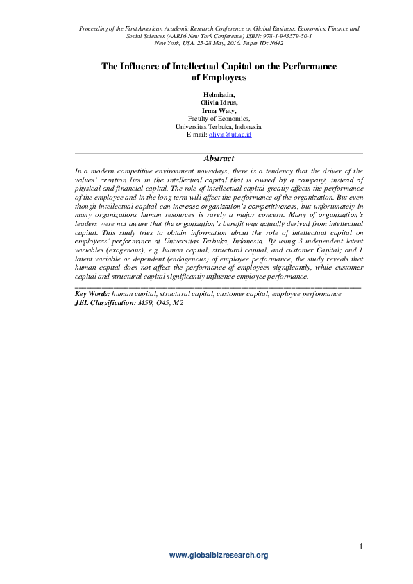 (PDF) The Influence of Intellectual Capital on the Performance of Employees