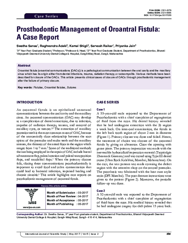 (PDF) Prosthodontic Management of Oroantral Fistula: A Case Report CASE ...
