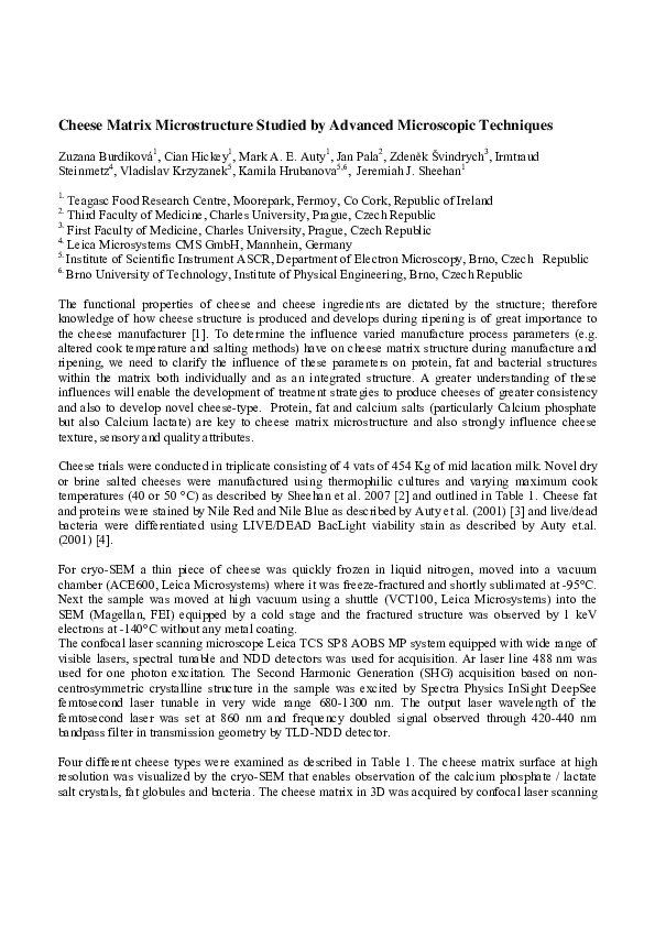 (PDF) Cheese Matrix Microstructure Studied by Advanced Microscopic ...