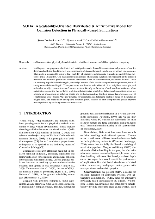 (PDF) SODA: A Scalability-Oriented Distributed & Anticipative Model for Collision Detection in ...