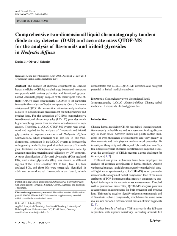 (PDF) Comprehensive two-dimensional liquid chromatography tandem diode ...