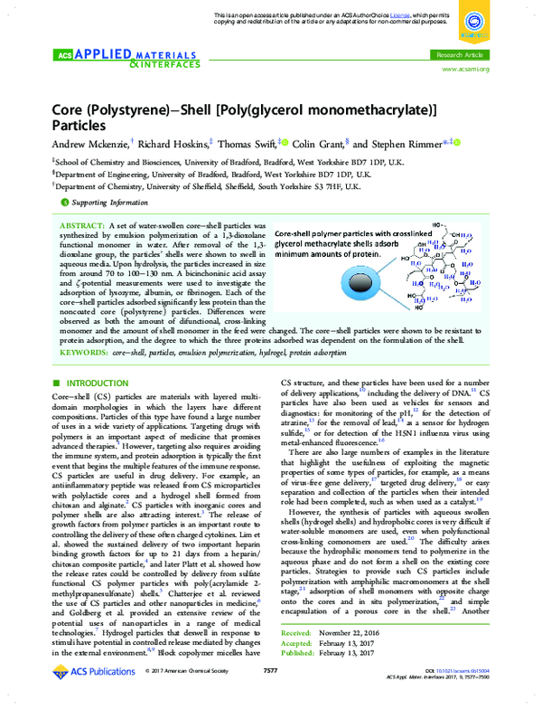 (PDF) Core (Polystyrene)−Shell [Poly(glycerol monomethacrylate)] Particles