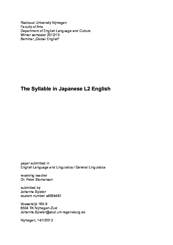 (PDF) The Syllable in Japanese L2 English [term paper] | Johanna ...