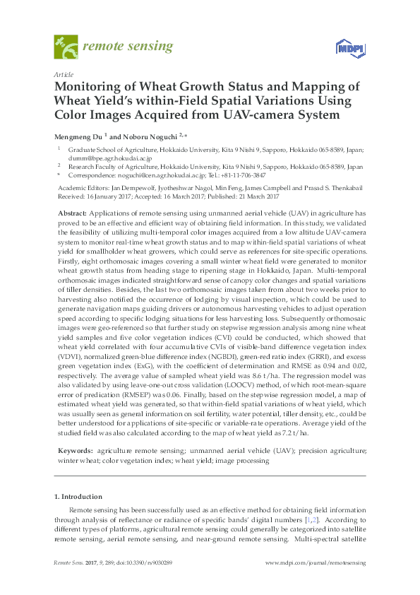Pdf Monitoring Of Wheat Growth Status And Mapping Of Wheat Yields