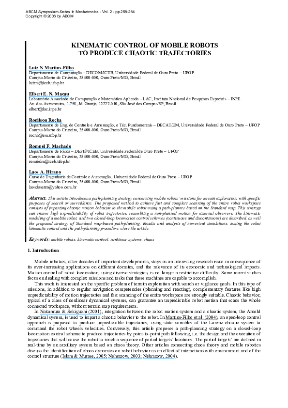 (PDF) Kinematic control of mobile robots to produce chaotic trajectories