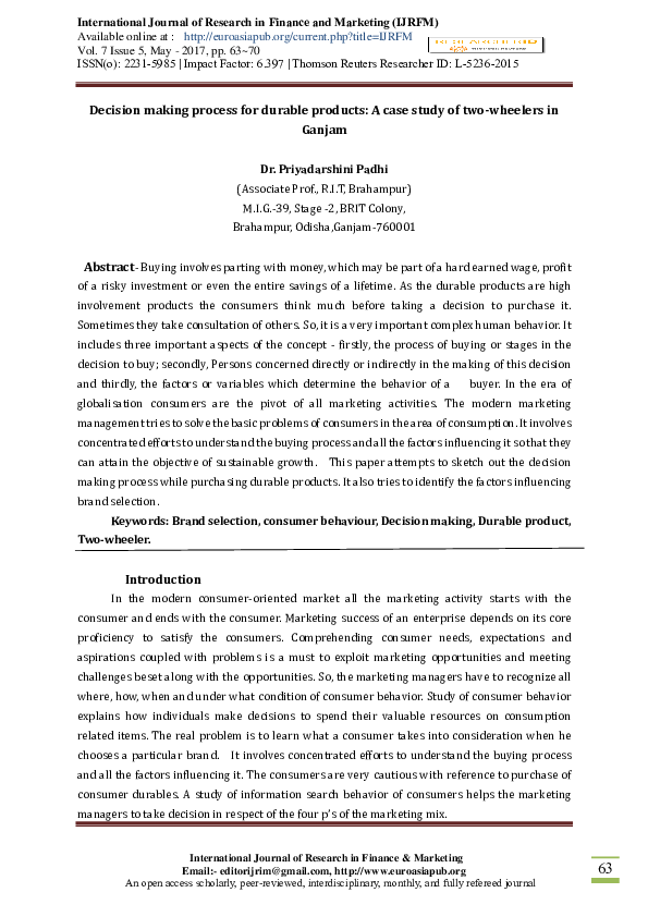 (PDF) Decision making process for durable products: A case study of two ...