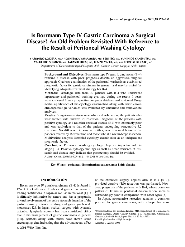 (PDF) Is Borrmann type IV gastric carcinoma a surgical disease? An old ...