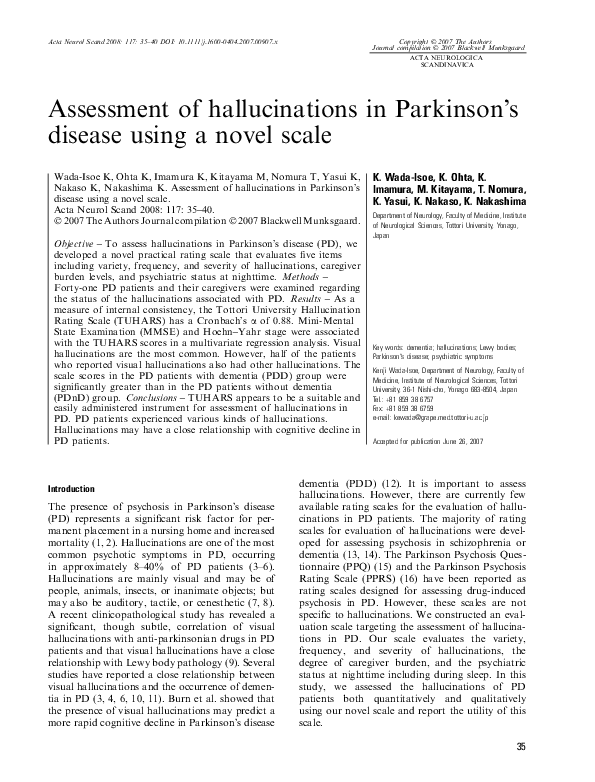 (PDF) Assessment of hallucinations in Parkinson’s disease using a novel ...