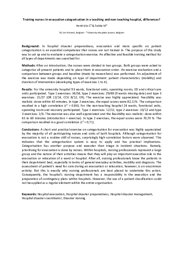 (DOC) Training nurses in evacuation categorisation in a teaching and ...