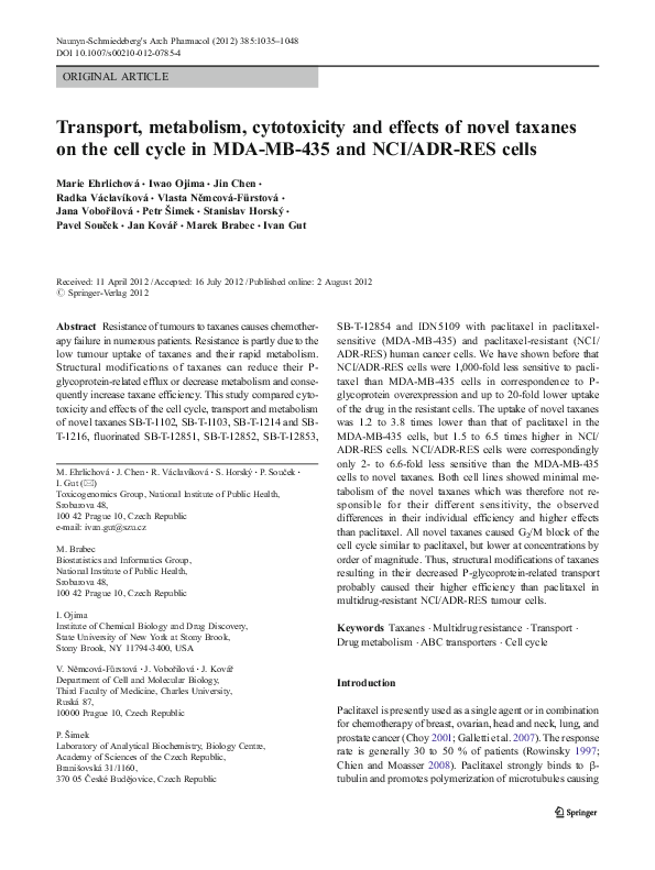 (PDF) Transport, metabolism, cytotoxicity and effects of novel taxanes ...