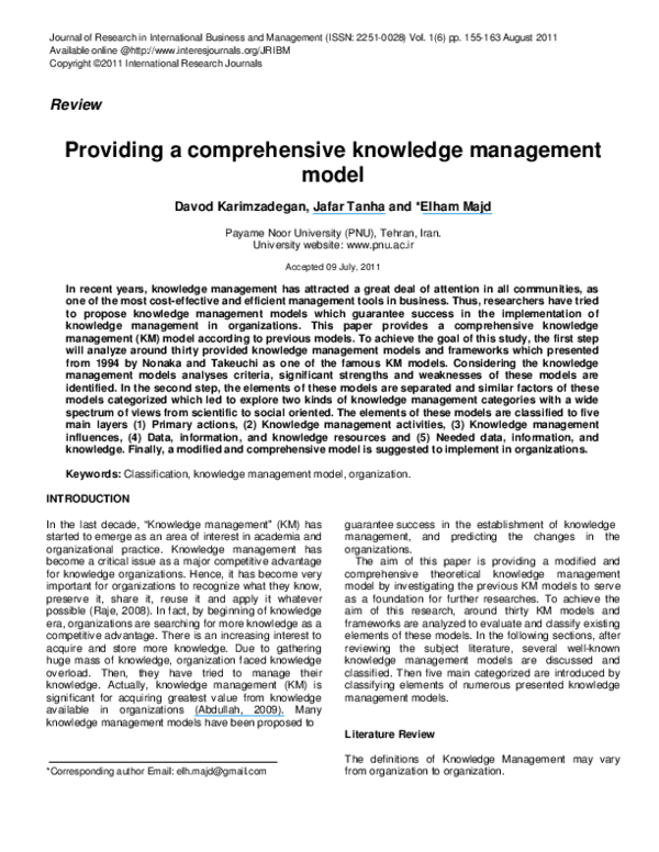 (PDF) Providing a comprehensive knowledge management model
