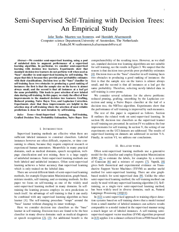 (PDF) Semi-Supervised Self-Training with Decision Trees: An Empirical Study | Jafar Tanha ...