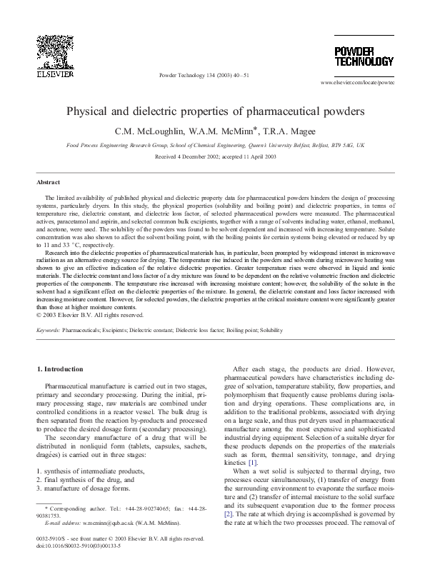 (PDF) Physical and dielectric properties of pharmaceutical powders