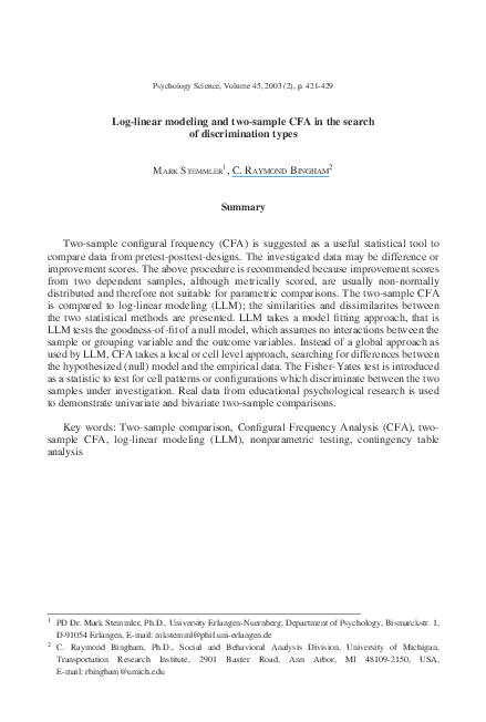 (PDF) Log-linear modeling and two-sample CFA in the search of discrimination types