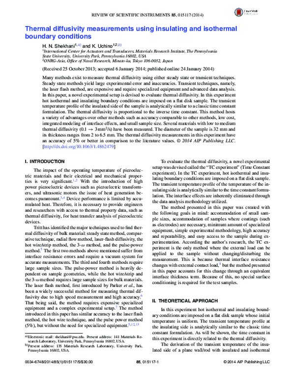 Pdf Thermal Diffusivity Measurements Using Insulating And Isothermal