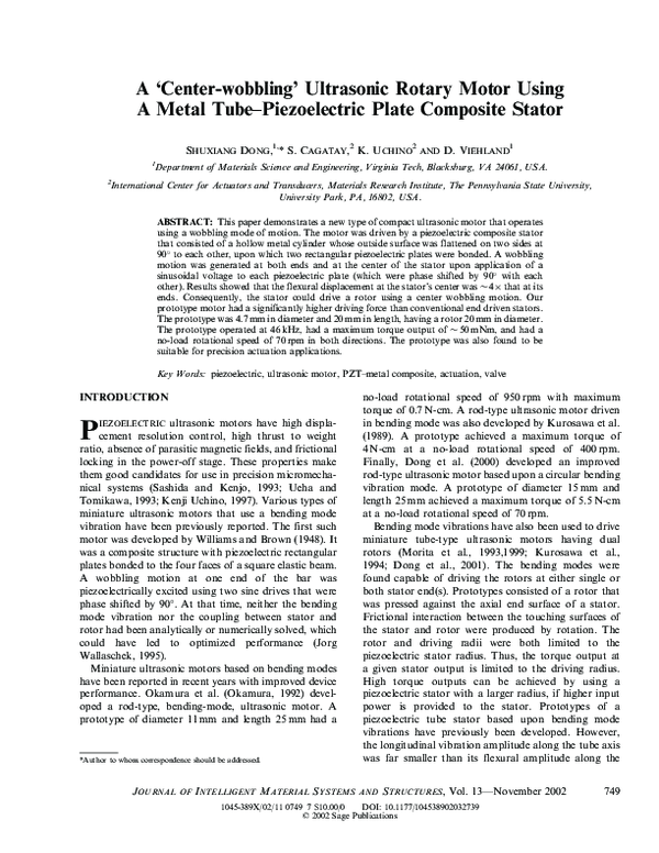 (PDF) A 'Center-wobbling' Ultrasonic Rotary Motor Using A Metal Tube ...