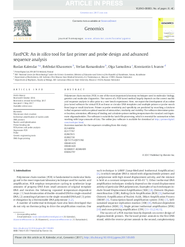 (PDF) FastPCR-an in silico tool for fast primer and probe design and ...