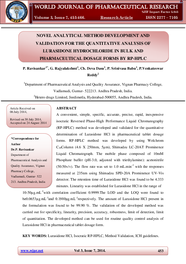 (PDF) NOVEL ANALYTICAL METHOD DEVELOPMENT AND VALIDATION FOR THE QUANTITATIVE ANALYSIS OF ...