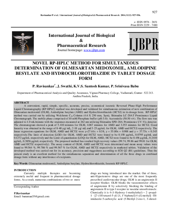 (PDF) International Journal of Biological & Pharmaceutical Research NOVEL RP-HPLC METHOD FOR ...