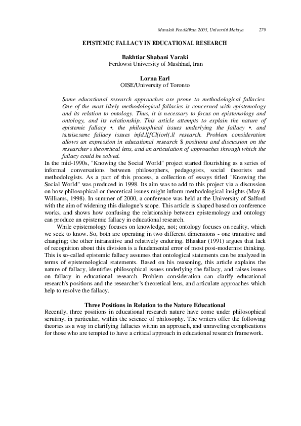 (PDF) EPISTEMIC FALLACY IN EDUCATIONAL RESEARCH