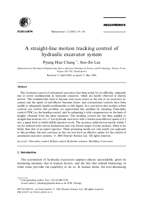 (PDF) A straight-line motion tracking control of hydraulic excavator system