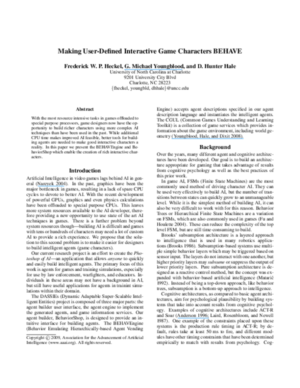 (PDF) Making User-Defined Interactive Game Characters BEHAVE | Michael ...