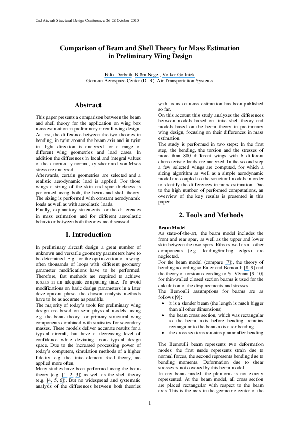 (PDF) Comparison of Beam and Shell Theory for Mass Estimation in ...