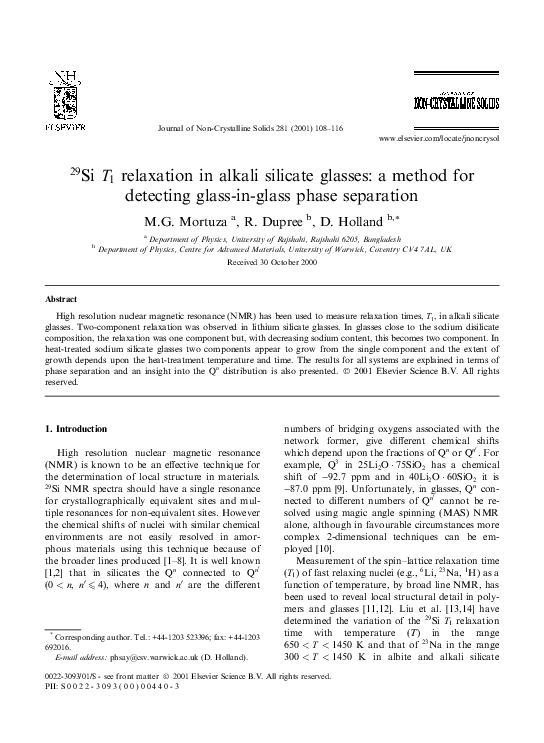 (PDF) 29 Si T 1 relaxation in alkali silicate glasses: a method for ...