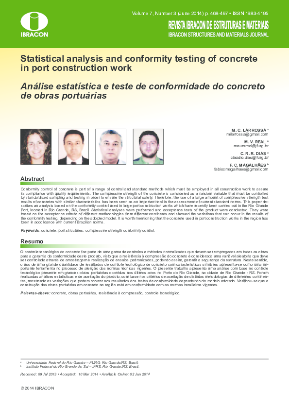 Pdf Statistical Analysis And Conformity Testing Of Concrete In Port Construction Work