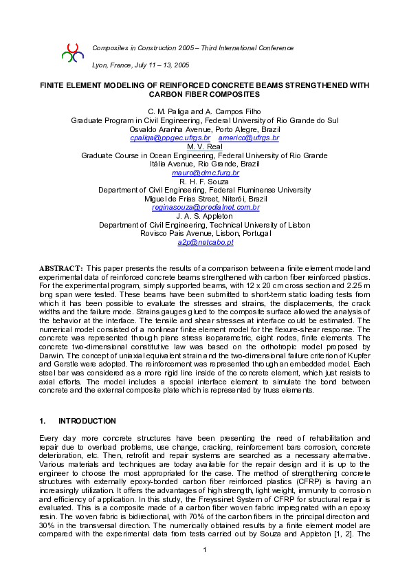 Pdf Finite Element Modeling Of Reinforced Concrete Beams Strengthened With Carbon Fiber Composites