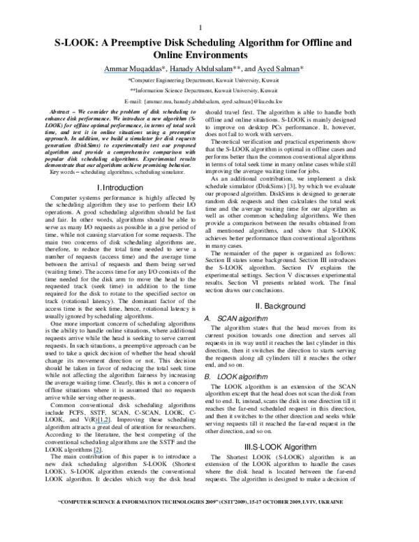 (PDF) S-LOOK: A Preemptive Disk Scheduling Algorithm for Offline and ...