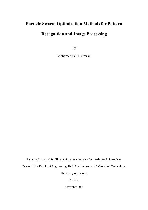 Pdf Particle Swarm Optimization For Pattern Recognition And Image Processing