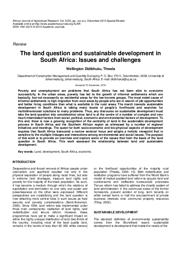 (PDF) The land question and sustainable development in South Africa ...