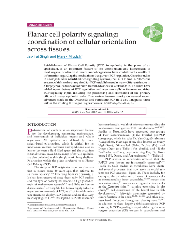 (PDF) Planar cell polarity signaling: coordination of cellular ...