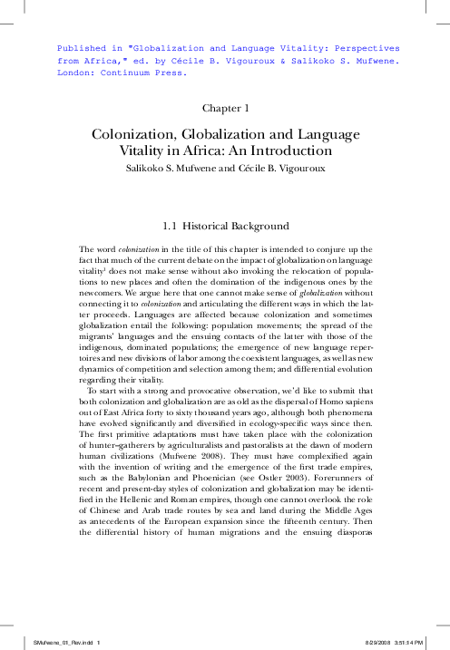 (PDF) Colonization, Globalization and Language Vitality in Africa: An ...