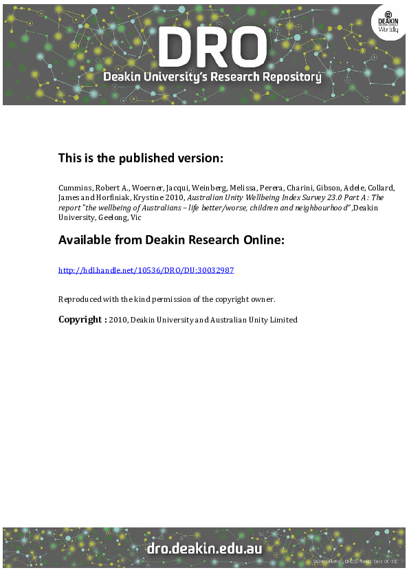 (PDF) Australian Unity Wellbeing Index Survey 23.0 Part A : The report ...