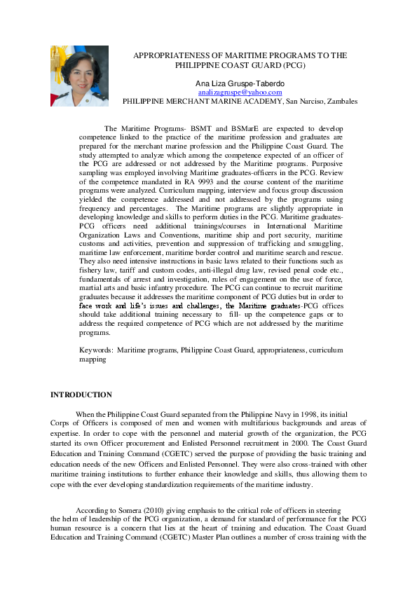 (DOC) APPROPRIATENESS OF MARITIME PROGRAMS TO THE PHILIPPINE COAST ...