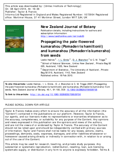 (PDF) Propagating the pale‐flowered kumarahou (Pomaderris hamiltonii ...