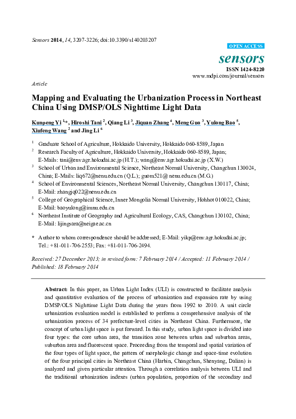 (PDF) Mapping and Evaluating the Urbanization Process in Northeast China Using DMSP/OLS ...