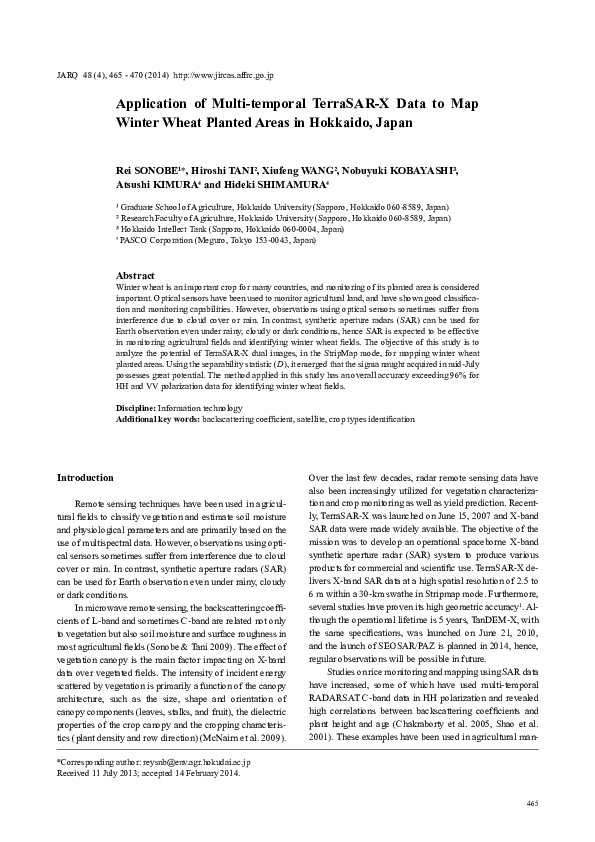 (PDF) Application of Multi-temporal TerraSAR-X Data to Map Winter Wheat Planted Areas in ...