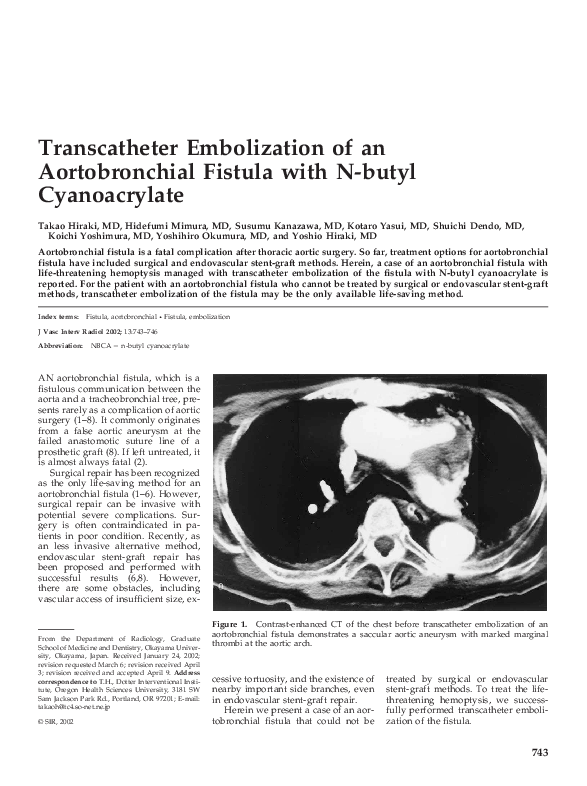 (PDF) Transcatheter Embolization of an Aortobronchial Fistula with N ...