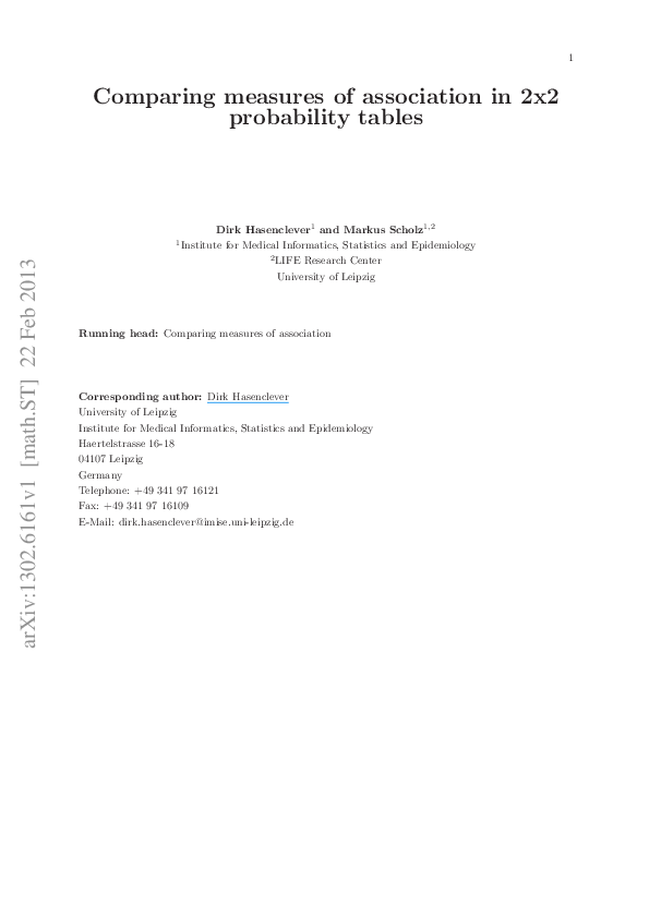 (PDF) Comparing measures of association in 2x2 probability tables
