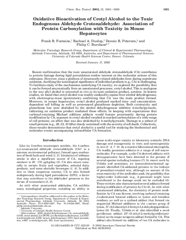 (PDF) Oxidative Bioactivation of Crotyl Alcohol to the Toxic Endogenous ...