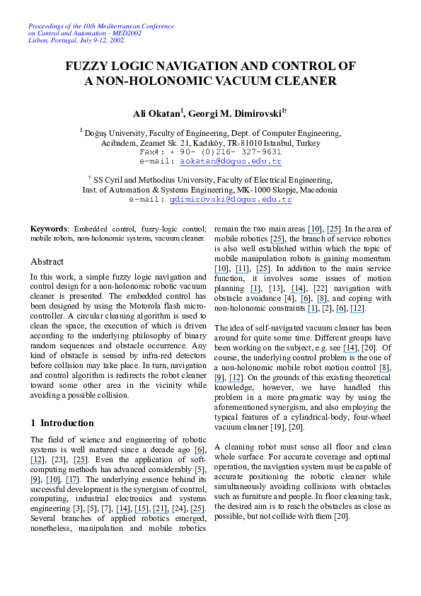 (PDF) Fuzzy Logic Navigation and Control of a Non-Holonomic Vacuum Cleaner