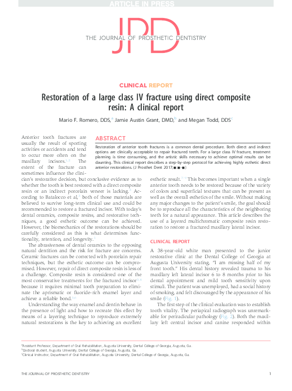 (PDF) Restoration of a large class IV fracture using direct composite ...