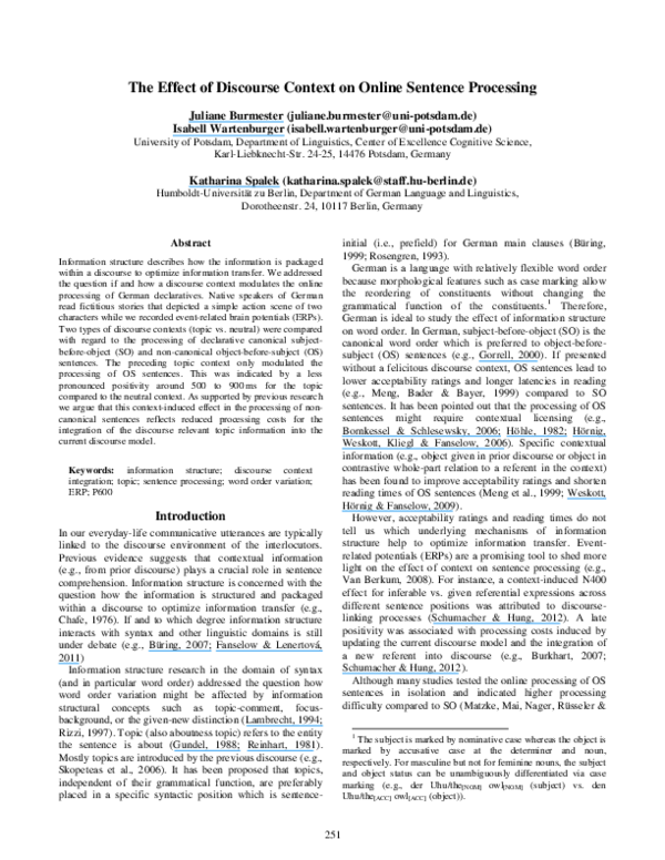 (PDF) The Effect of Discourse Context on Online Sentence Processing | Isabell Wartenburger ...