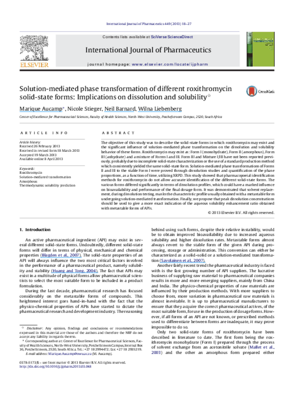 (PDF) Solution-mediated phase transformation of different roxithromycin ...