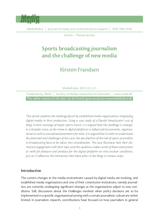 (PDF) Sports broadcasting, journalism and the challenge of new media