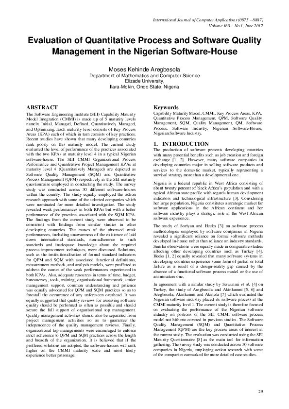 (PDF) Evaluation of Quantitative Process and Software Quality ...